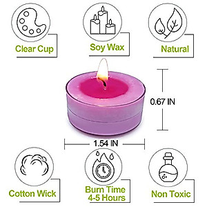 Soyyla Lilac Tealights Candles, 12 Pack Clear Cups Soy Candles Long Lasting Tea Lights for Weddings Birthday Festival Celebration Party Candle Gardens