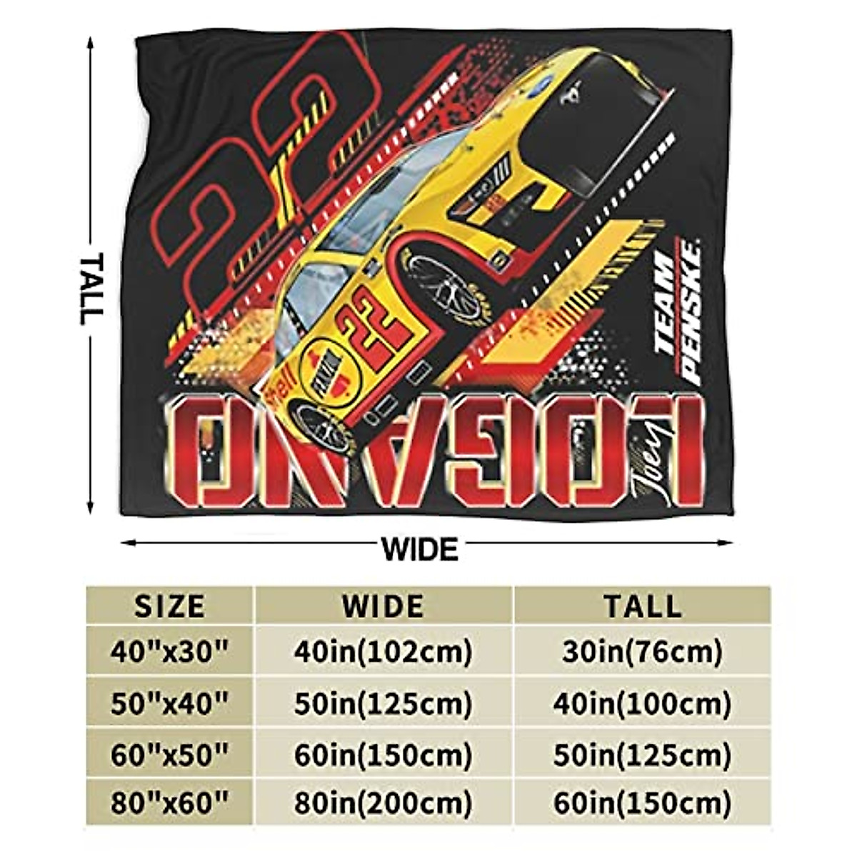 Joey Logano 22 All Season Fleece Blanket Throw Ultra Soft Flannel Blanket Digital Printed Premium Fluffy Microfiber Fleece 40"x30"