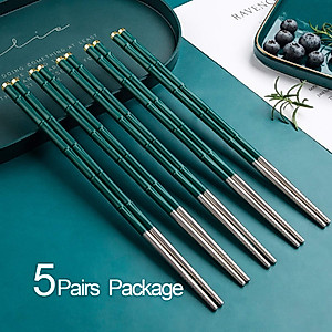 Chanjiso 5 Pairs Reusable Metal Chopsticks Dishwasher Safe,Japanese Korean Creative Chop Sticks Pack Chopstick, Non-Slip, 9.5 h Gift Set