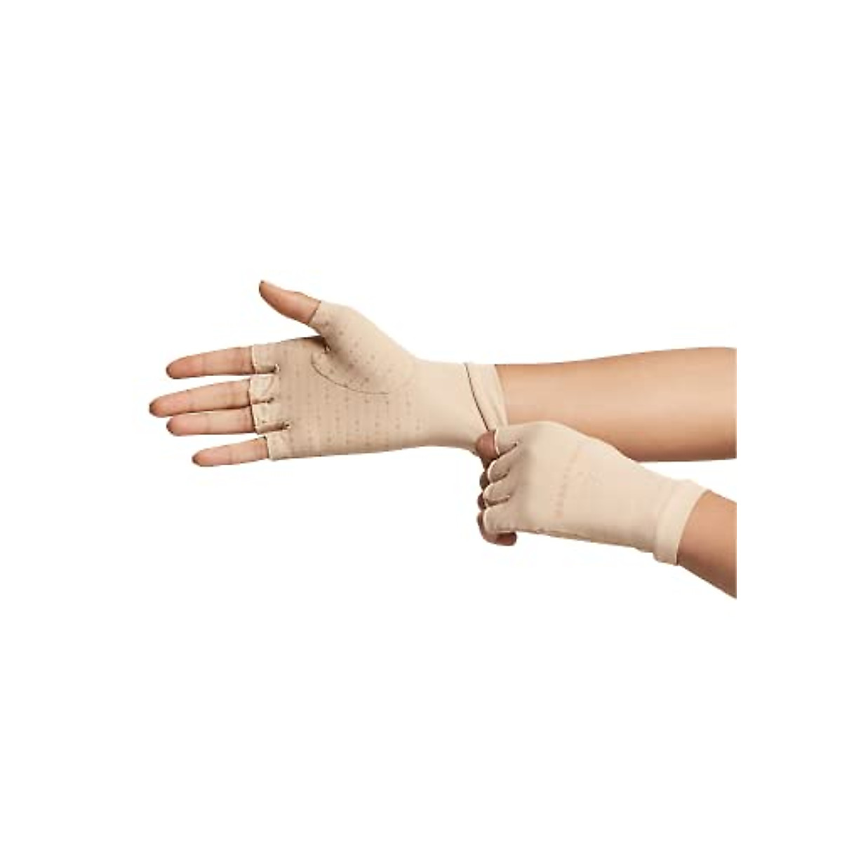 Tommie Copper Core Compression Half Finger Gloves, Unisex, Men & Women, 4D Stretch, Sweat Wicking Breathable Gloves for Hand Stiffness, Swelling & Joint Support - Nude - Medium