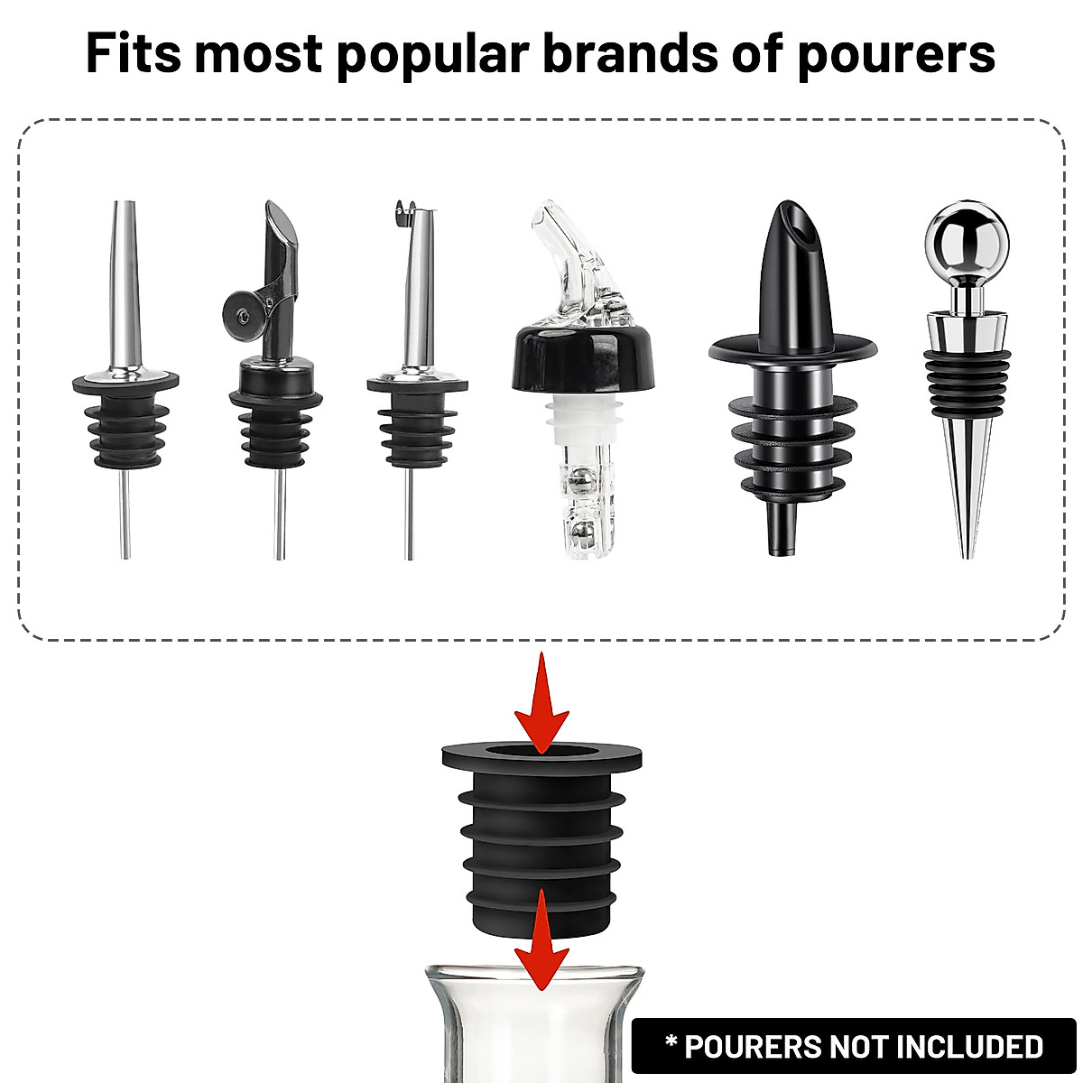 Liquor Pourer Adapters for Large Liquor Bottles and Olive Oil Bottles, Up to 1Inch/25mm Neck Bottle, Converts Regular Size Spout to Large Pouring Spout, 6 Pieces Set
