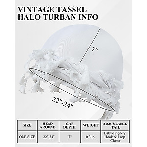 Ababalaya Adjustable Satin Lined Halo Turban Durag for Men &Women, Twisted Tassel Head Wraps, Beanie Hats for Hair Loss, White, 1 PCS