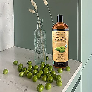Mary Tylor Naturals Organic Neem Oil (16 oz), USDA Certified, Cold Pressed, Unrefined, Premium Quality, 100% Pure Great for Skincare and Hair Care