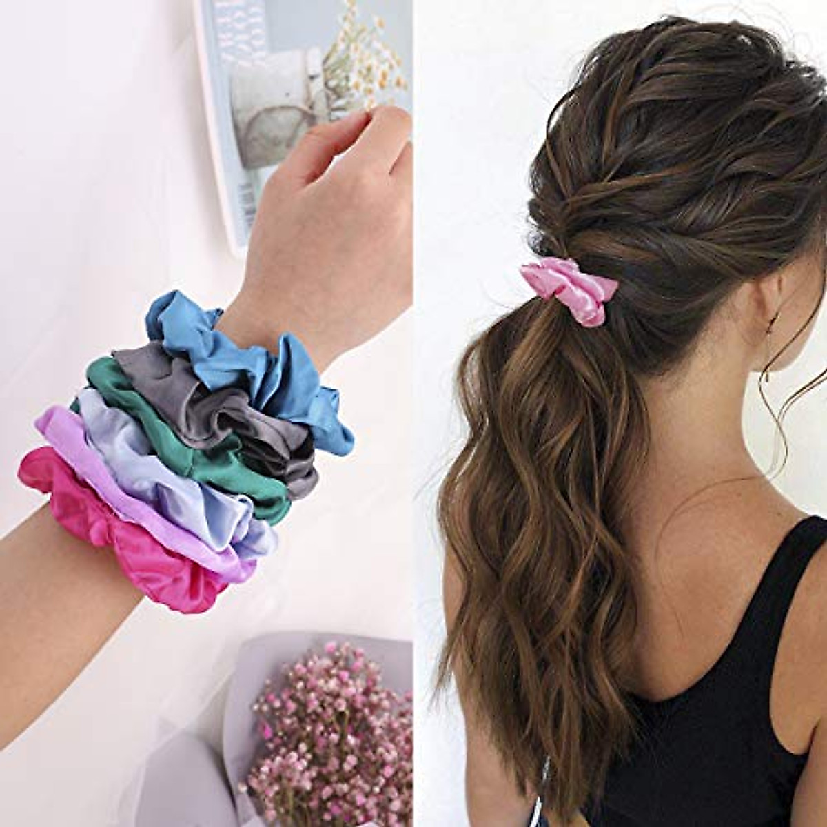 ZZICEN Satin Scrunchies 60 Colors Silk Scrunchies Hair Elastics Scrunchies Hair Bands Ties for Women Girls