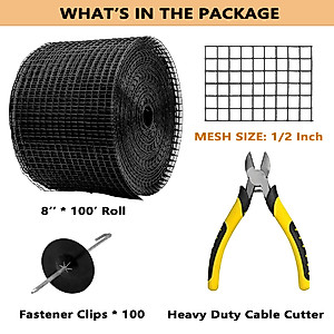 PROLEE 8 Inch X 100FT Solar Panel Bird/Critter Guard Anti-Rust with 100 Fastener Clips Rooftop Solar Panel Bird Wire Screen, Removable Without Damage