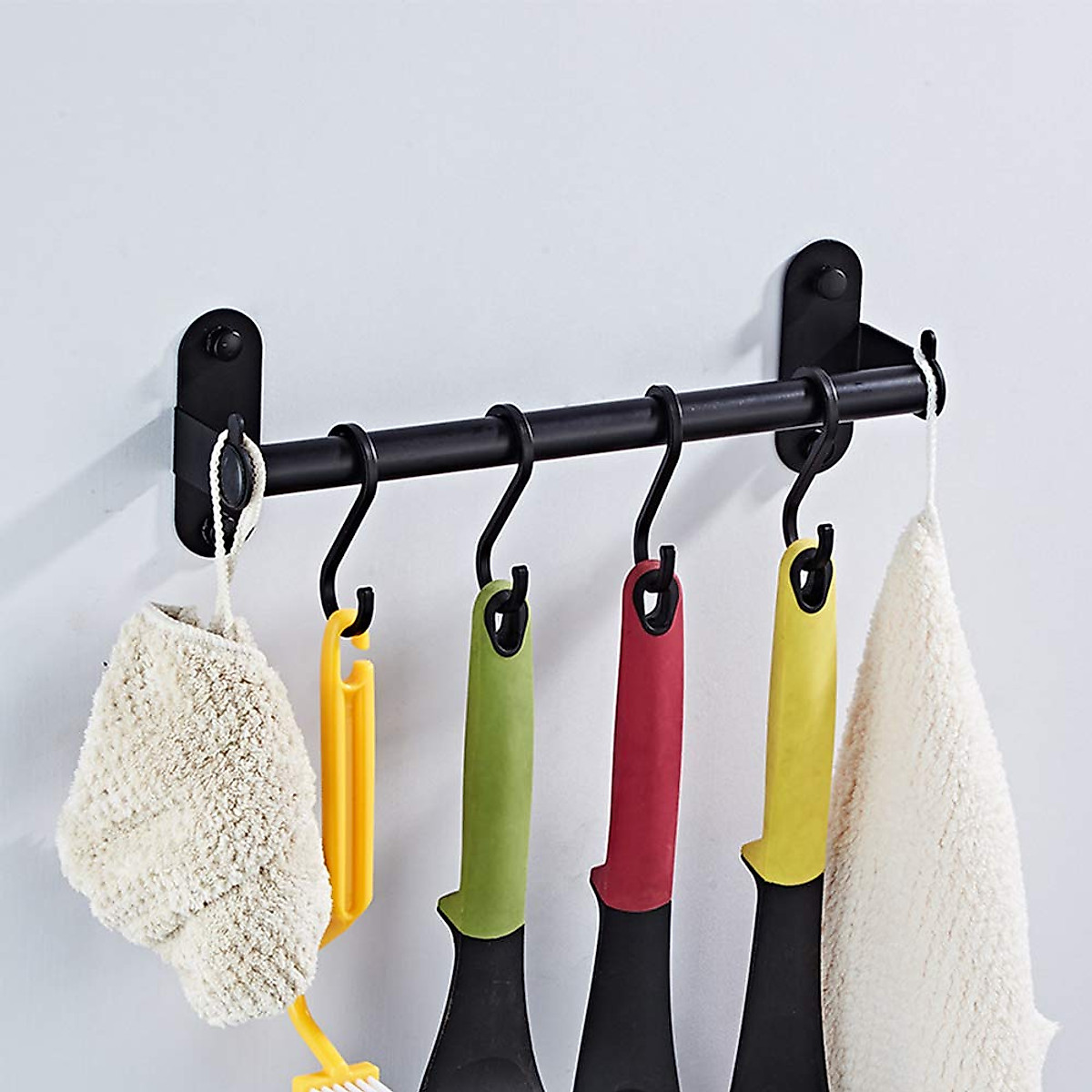 Pan Rack Storage Holder Organizer Utensil Wall Mounted Pot Modern Bar Aluminum Cabinet Shelf Hardware Punched Hanging Rail Kitchen Hanger(6 Hooks)