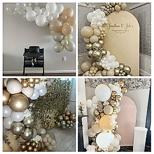 White Gold Balloons 60 Pcs, 12Inch Beige Gold Neutral Party Balloons, Matte White Ivory White Sand and Champagne Gold Latex Nude Balloons with Transparent Balloons for Boho Birthday Party Decorations