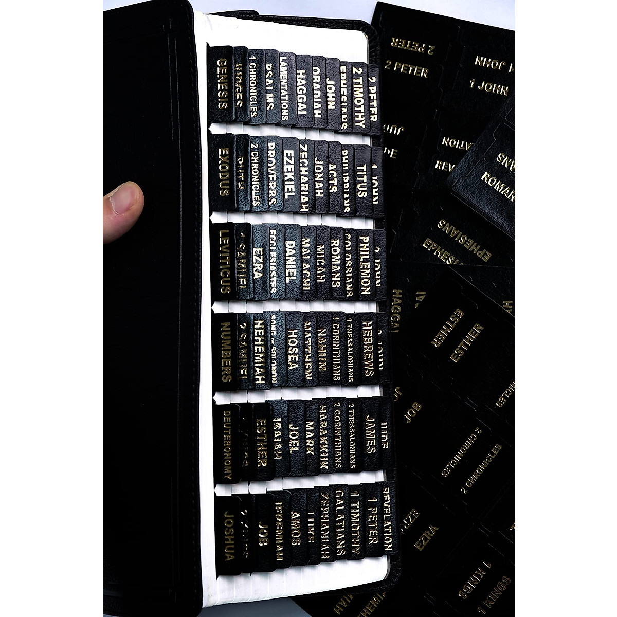 UPAFEXXI-Leather Bible Tabs, Bible Tabs for Women and Men(Gold Foil Lettering) Large Print Stickers, Easy to Read and Apply, 80 Chapters Labels for Easy Navigation(Black)