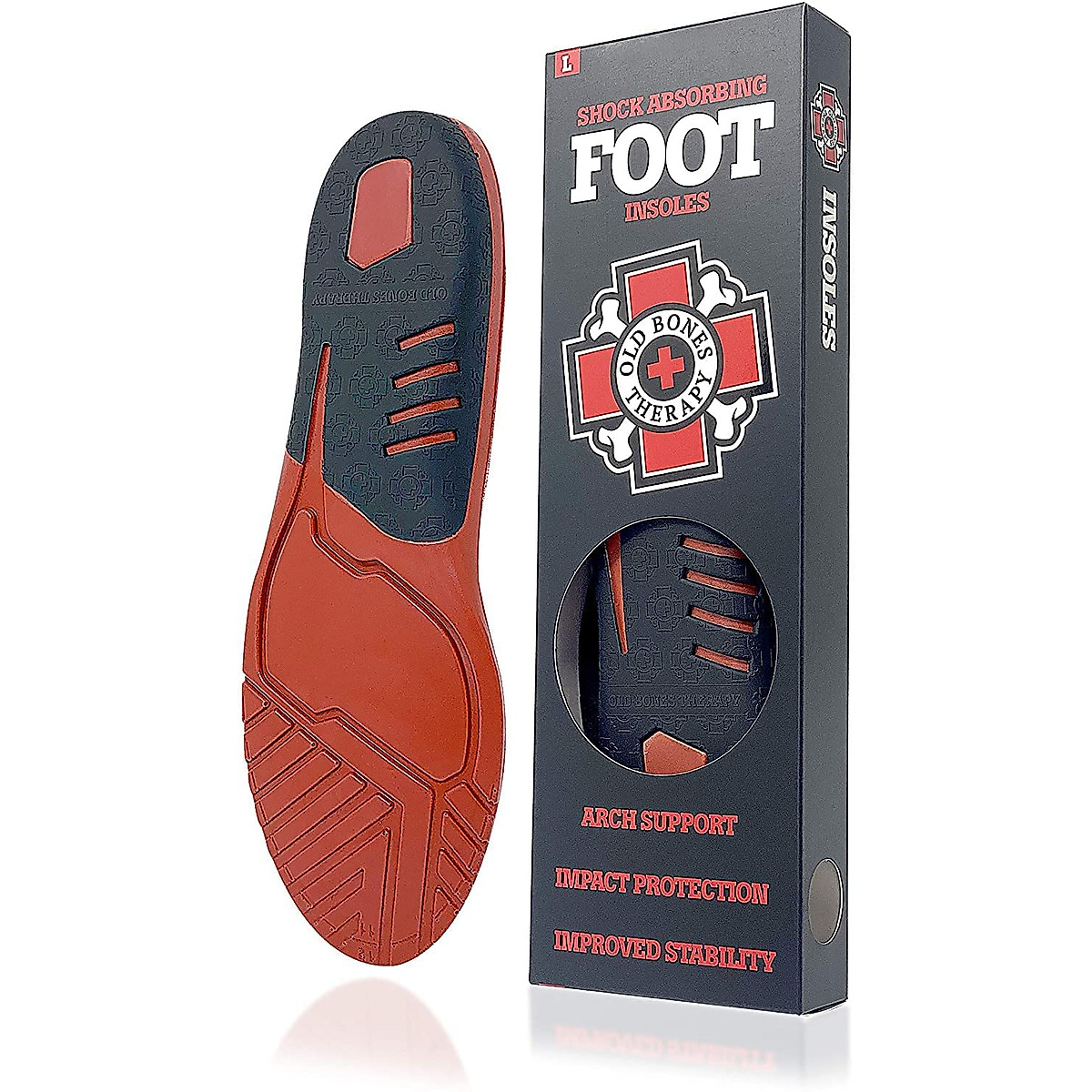 Old Bones Therapy Shock Absorbing Foot Insoles - Impact Protection, Arch Support and Improved Stability - Orthotic Insoles for Skateboarding, BMX, Motocross, Snowboarding and Ruling at Life (XXL)