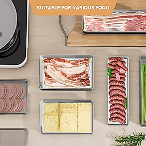 Freshmage Bacon Container for Refrigerator, 304 Stainless Steel Airtight Deli Meat Storage Containers for Fridge Dishwasher Safe Long Kitchen Food Storage Containers with Lids with Elevated Base…