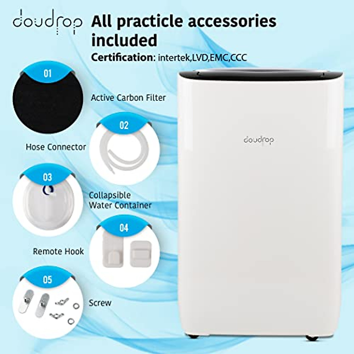 DOUDROP Portable AC Unit - 12000 BTU Air Conditioning System with Activated Carbon Filter & Remote Control - 4-in-1 Cooler, Heater, Dehumidifier & Fan Mode - 24H Timer, 360° Rolling Lockable Casters