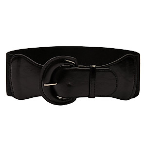GRACE KARIN 20s Elastic Stretchy Wide Belt Vintage Chunky Cinch Waist Belt for Tops Dresses Black S