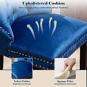 SICOTAS Bar Stools Set of 6 Stool Chair - Tufted Back Counter Stools for Kitchen Counter with Upholstered Velvet Cushion Barstools Nailhead Trim Wood Bar Height Chairs Stool for Pub Bistro 27.2'' Blue