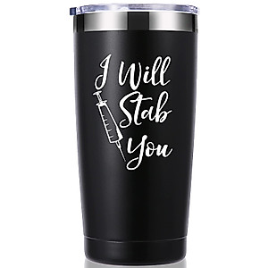momocici I Will Stab You 20 OZ Tumbler.Funny Nurse Week,Nurse Gifts.Gag Nursing Graduation Gifts for Nurse.Nurse Practitioner Gifts Travel Mug(Black)