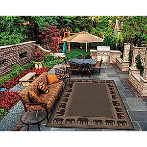 Couristan Recife Elephant Indoor/Outdoor Area Rug, 3'9" x 5'5", Cocoa-Black