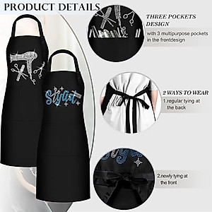 Coume 2 Pcs Hair Stylist Apron Hairstylist Salon Apron with Rhinestone Tools 3 Pockets Waterproof Hairdresser Barber Apron(White,Trendy Style)