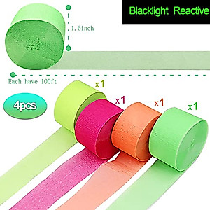 400Ft Glow in The Dark Party Decorations Neon Crepe Paper Streamers Blacklight Party Streamer Decorations Backdrop Decorations for Holiday Birthday Fiesta Party