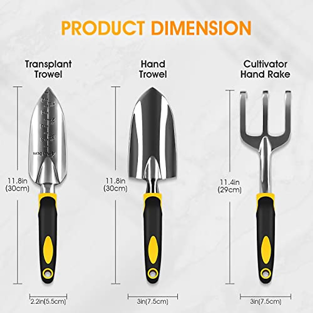iPower 3Pcs Garden Tool Set, Heavy Duty Aluminum Gardening Kit Includes Hand Trowel, Transplant Trowel and Cultivator Hand Rake, Ergonomic Rubberized Non-Slip Handle