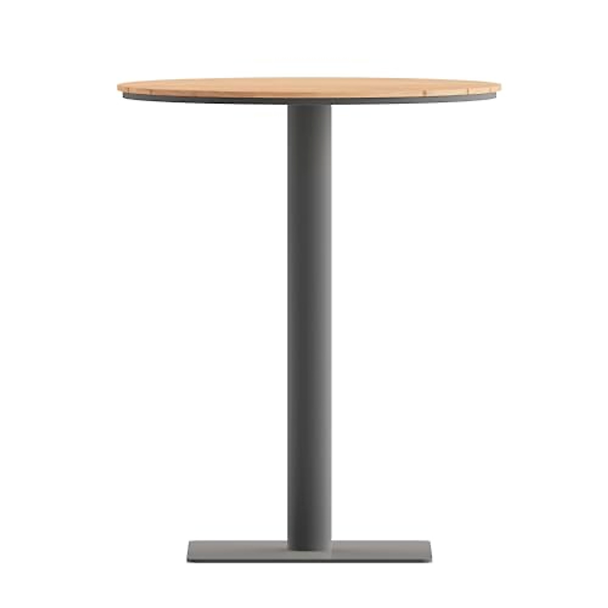 Flash Furniture Finch Commercial Grade Round 24" Table with Faux Teak Poly Slats and Steel Frame, Natural/Gray