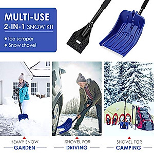 BESPORTBLE Shovels for Kids Collapsible Snow Shovel,. 5- Inch Snow Clearing Road Kit with Shovel, Ice Scraper- Snow Scoop with Detachable Handle and D- Grip for Car, Camping Outdoor Activities