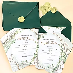 STOFINITY Bridal Shower Invitations With Envelopes - Wedding Shower Invitations, Greenery Bridal Shower Invites, Fill In Party Invitation Cards For Weddings, Parties, Receptions