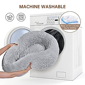 OYANTEN Small Dog Bed Large Cat Bed - Cat Beds for Indoor Cats, Calming Donut Kitty Bed, Round Pet Beds for Small Medium Cats, Soft Fluffy Warm and Cozy (20in, Misty Gray)