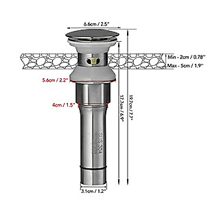 Hoimpro Pop Up Drain, Bathroom Sink Drain Stopper with Overflow, Vessel Sink Drain Assembly with Detachable Basket Stopper, Anti-Explosion and Anti-Clogging Drain Strainer SUS 304 (Brushed Nickel)