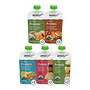 Sprout Organic Baby Food, Stage 3 Pouches, 8 Flavor Meat & Plant Protein Variety Pack, 4 Oz Purees (Pack of 12), Packaging May Vary