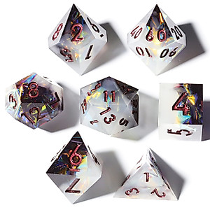 DND Dice Sharp Edge Dice Polyhedral Dice Mini Planet Dice Dungeons and Dragons Dice Handmade Dice Set Peachy Galaxy (Dark Knight)