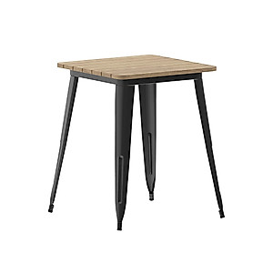 Flash Furniture Declan Commercial Outdoor Dining Table, All Weather Poly Resin Top with Steel Base, 23.75" Square, Brown/Black