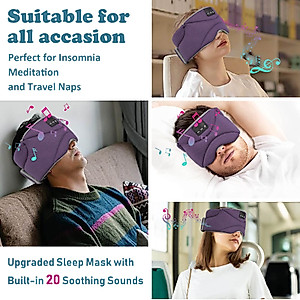 Sleep Mask with Bluetooth Headphones 24 White Noise, Ultra-Thin Speaker Cold Pack Blackout Bluetooth Eye Mask Sleep Headphones for Side Sleepers, Airplane, Travel, Cool Gadgets for Women Man (Purple)