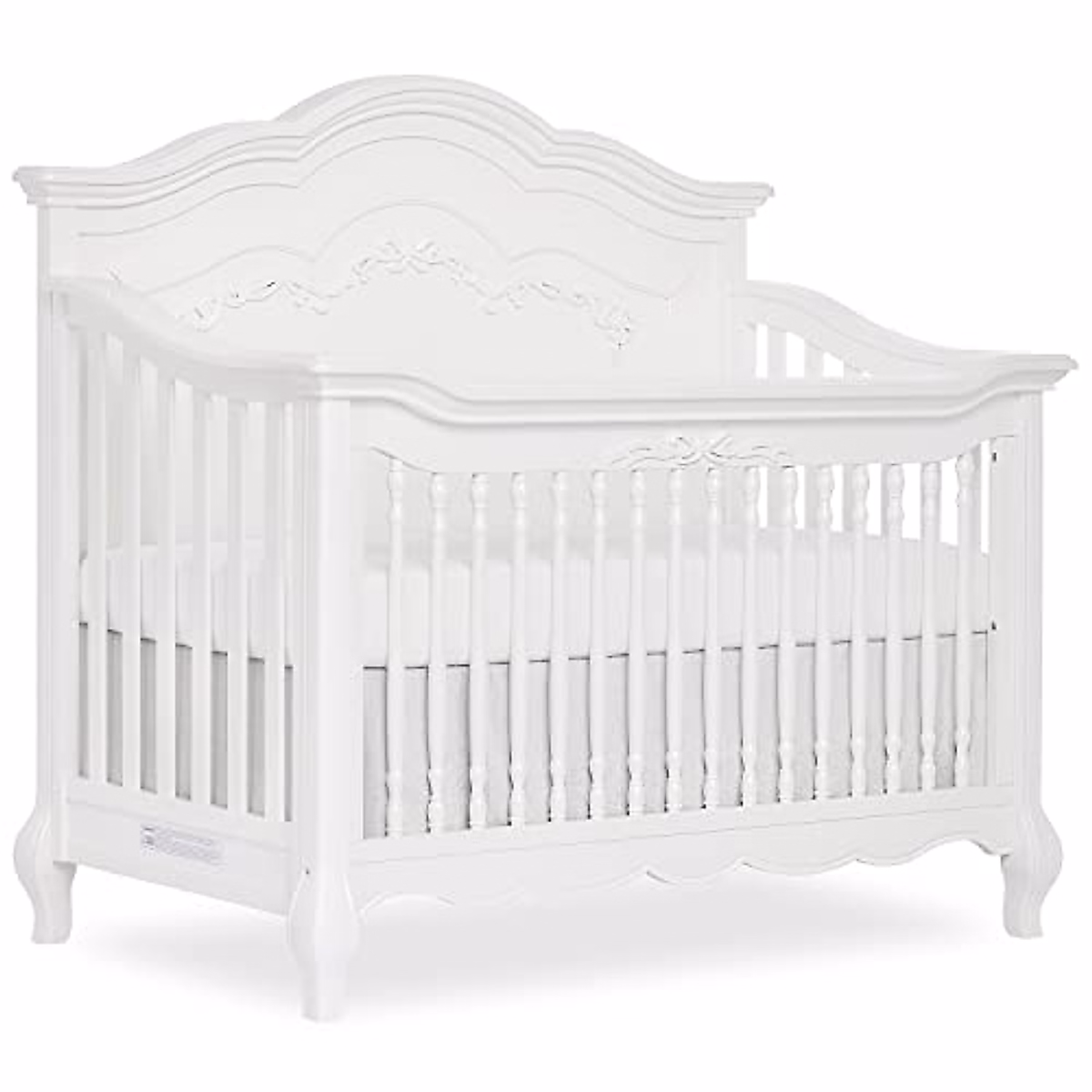 Evolur Aurora Deluxe Edition 5 in 1 Curved Convertible Crib I Fairytale Nursery, Frost, 58x32x54 Inch (Pack of 1)