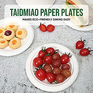 TaidMiao Dessert Plates, 100 Pack Small Paper Plates, Paper Plates 6 Inch – 100% Compostable Plates, Water & Oil Proof Disposable Plates, Microwavable Perfect Paper Plate For Party - White