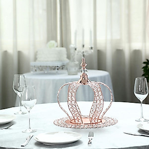 TABLECLOTHSFACTORY 14" Rose Gold Crystal Metallic Royal Crown Cake Topper with 168 Acrylic Beads For Wedding Birthday Party Special Event