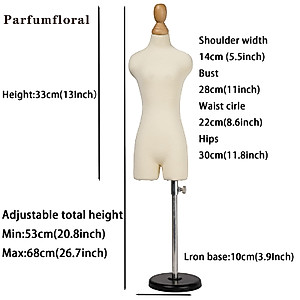 Parfumfloral Female Dress Form Mannequin（Not Adult Full Size 1/3 Miniature Sewing Mini Trouser Dress Form Straightly Into Body Inside, Fully Pinnable Dressmaker Dummy (Split Leg Beige, 1/3)