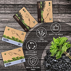 Natural Dental Floss Picks (100 Count) - Vegan, Eco Friendly, Sustainable Dental Flossers - Twin Floss (Mint)