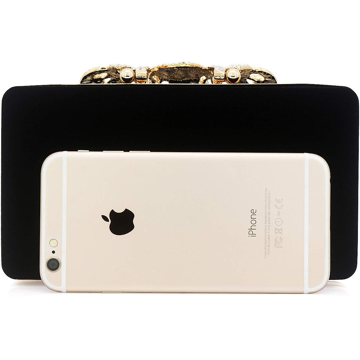 Dexmay Velvet Clutch with Rhinestone Crystal Crown Clasp Evening Bag for Formal Party Black Medium