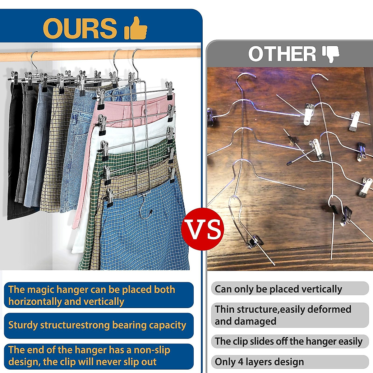3 Piece Skirt Hangers,Pants Hangers Space Saving,Hanges with Clips 5 Tier,Closet Organizers and Storage Magic Hangers,Clothes Hangers Space Saver,Closet Organization for Skirt,Trousers,Jeans,Legging