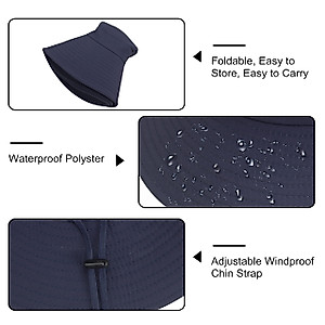 Muryobao Men Sun Hat Summer Wide Brim UPF 50+ UV Protection Bucket Cap Waterproof Foldable Boonie Hats for Safari Fishing Hiking Navy Blue