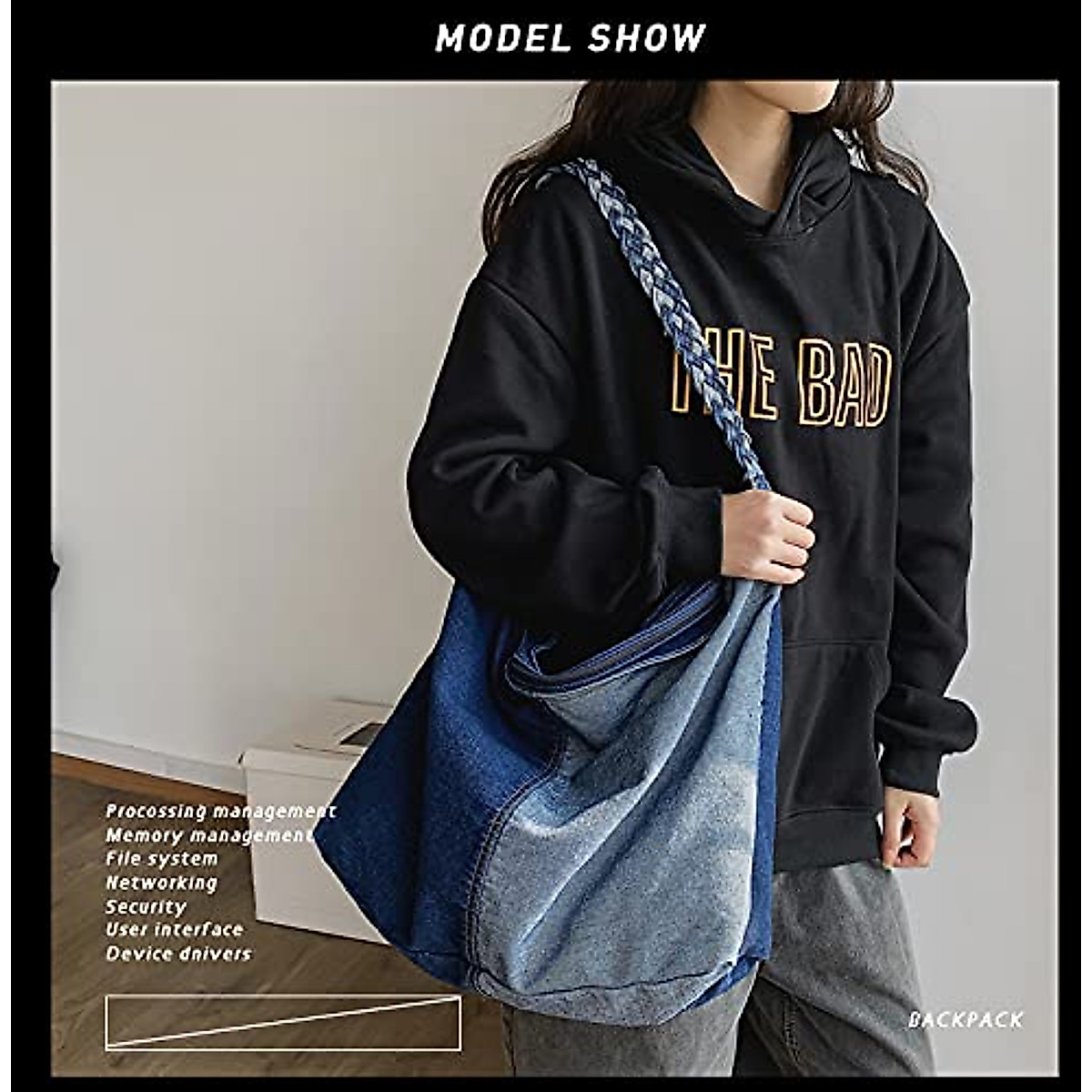 Women Denim Tote Bag Denim Shoulder Bag Hobo Crossbody Handbag Casual School Work Beach Bag(A11)