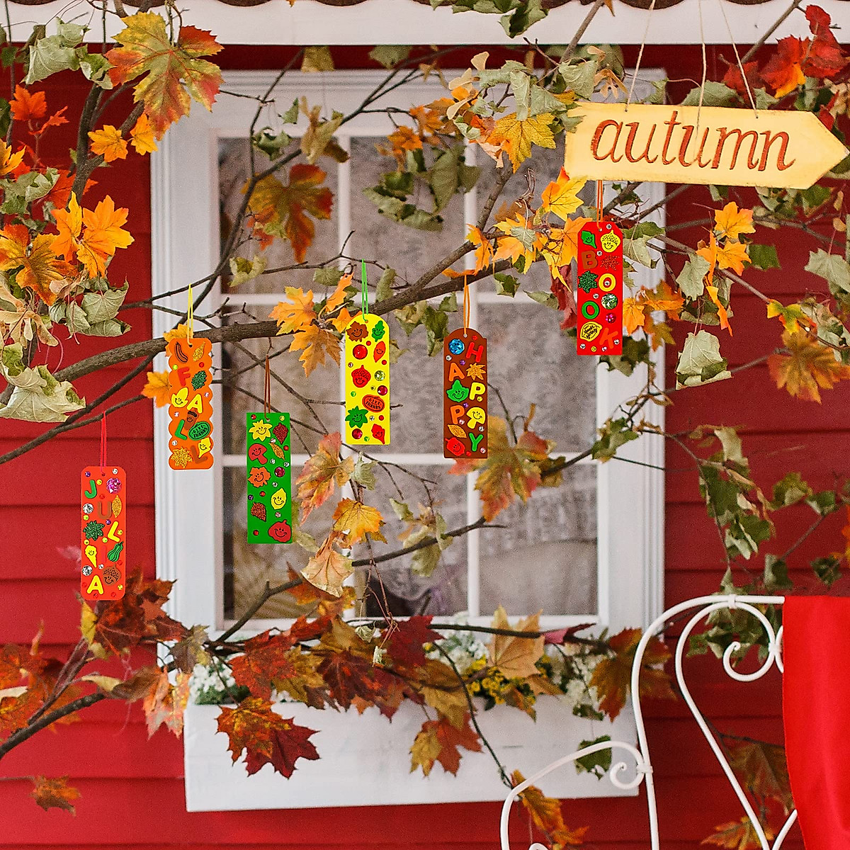 Winlyn 36 Sets Fall Craft Kits Fall Kids Crafts DIY Fall Bookmarks Decorations Art Sets Smiling Autumn Leaf Pumpkin Foam Stickers Arts and Crafts for Kids Thanksgiving Halloween Classroom Activities