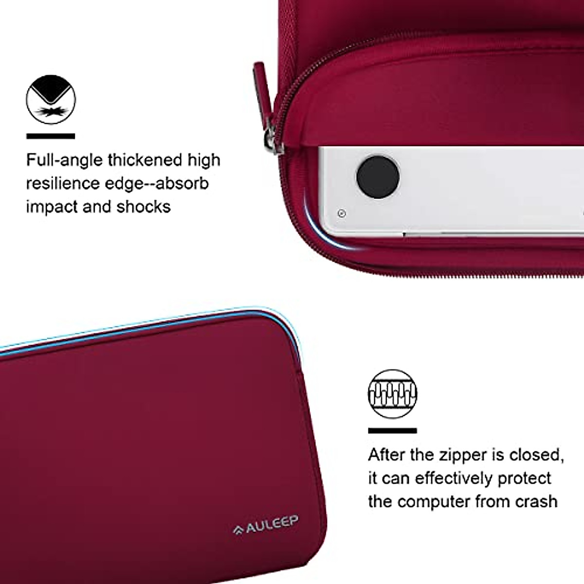 AULEEP 11-12 Inch Laptop Sleeves, Neoprene Notebook Computer Pocket Tablet Carrying Sleeve/Water-Resistant Compatible Laptop Sleeve for Acer/Asus/Dell/Lenovo/HP, Wine Red