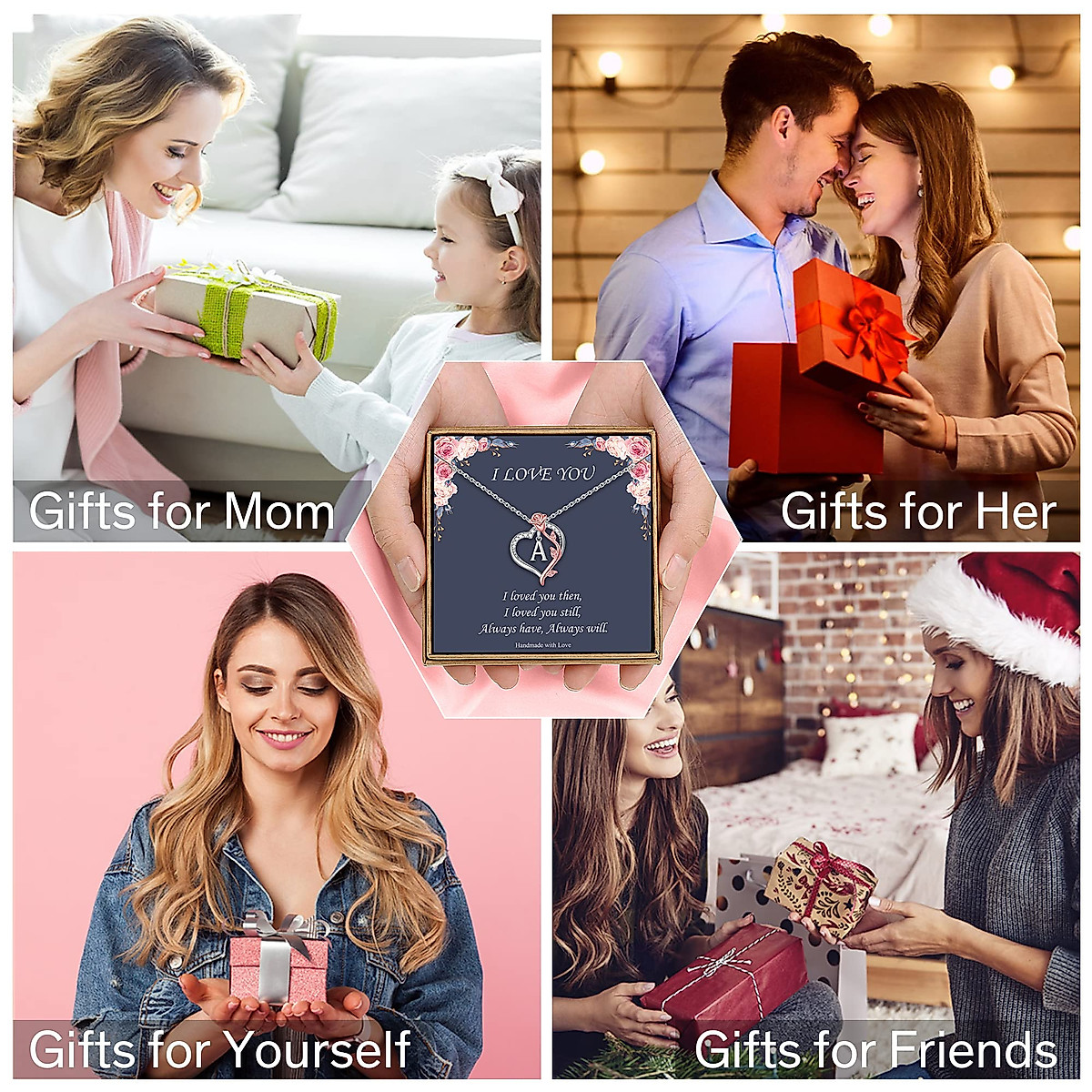 M MOOHAM Rose Heart Initial Necklaces for Women, Cute Love Letter Pendant K Initial Necklace Jewelry Rose Heart Necklaces for Women Initial Necklaces for Women Gifts for Her