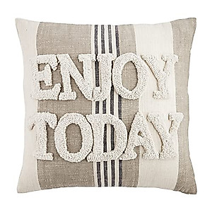 Mud Pie, Enjoy Today, Striped Life Pillow, 18" x 18"