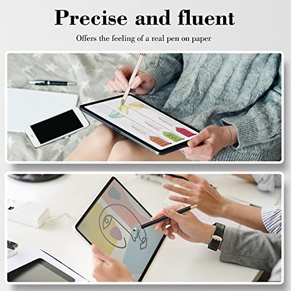 MEKO 2 in 1 Universal Disc Stylus Pens for Apple iPhone/Android/Microsoft/Surface and Other Touch Screens with 6 Replacement Tips - 3 Pack