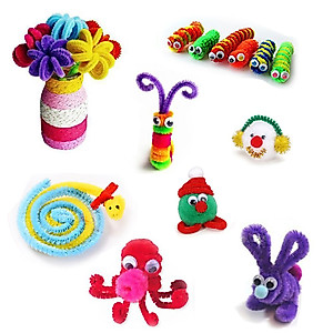 500Pcs Pipe Cleaners Craft Supplies, Including 100 Pcs Pipe Cleaners 200 Pcs Pom Poms Arts and Crafts 200 Pcs Wiggle Googly Eyes Self Adhesive