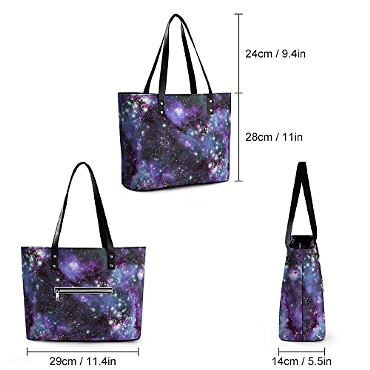 Womens Handbag Cosmic Galaxy Purple Leather Tote Bag Top Handle Satchel Bags For Lady