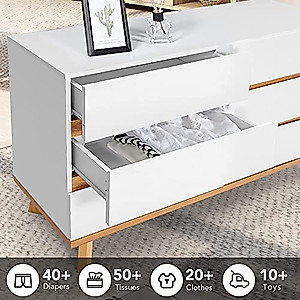 DHMAKER White Dresser, 6 Drawer Modern Double Dresser, Wide Chest of Drawers, Wooden Storage Cabinet for Bedroom, Entryway, Living Room, Hallway