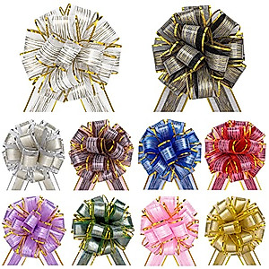 30 Pieces Large Pull Bows for Gift Wrapping, 6 Inch Ribbon Christmas Bows for Wrapping Presents, Gift Baskets, Gift Bags and Boxes, Decorating Wedding, Birthday Party, Valentine's Day (Mixed Color)