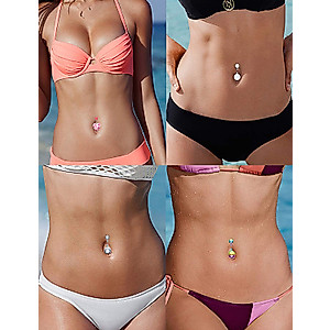 SCERRING Belly Button Rings 14G Stainless Steel Navel Belly Earring Heart Opal Navel Ring Barbell Body Piercing Jewelry 32PCS Mix Color